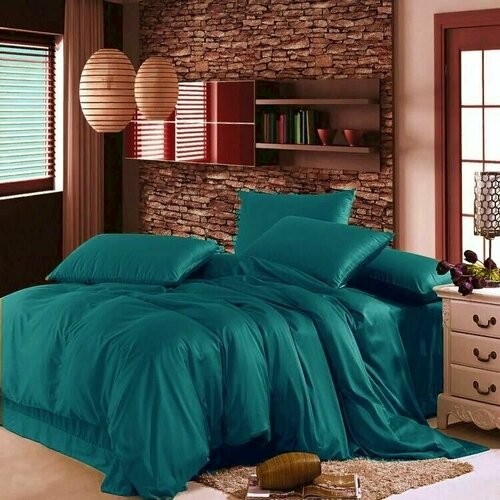 Постельное бельё Maktex из сатина 1,5 спальное Бирюза глянцевая с наволочками 50х70