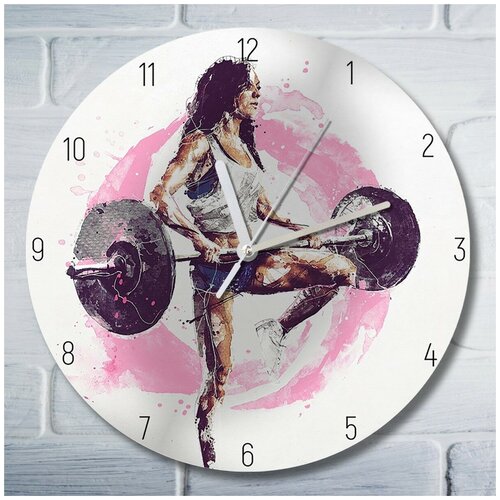 Настенные часы УФ фитнес (спорт, девушка, пауэрлифтинг) - 164