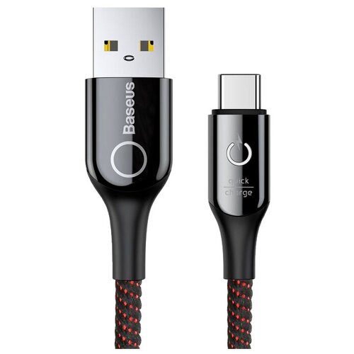 Кабель для зарядки и передачи данных с индикатором, Baseus USB 2.0 A (m) - USB Type-C (m) 1м , C-shaped Light Intelligent Power-off, Черный (CATCD-01)