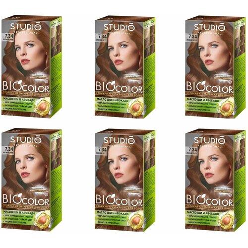 Крем-краска для волос Studio (Студио) Professional BIOcolor, тон 7.34 - Лесной орех х 6шт