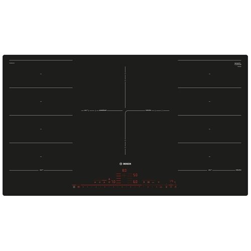Индукционная варочная панель BOSCH PXV901DV1E, с рамкой, цвет панели черный, цвет рамки серебристый