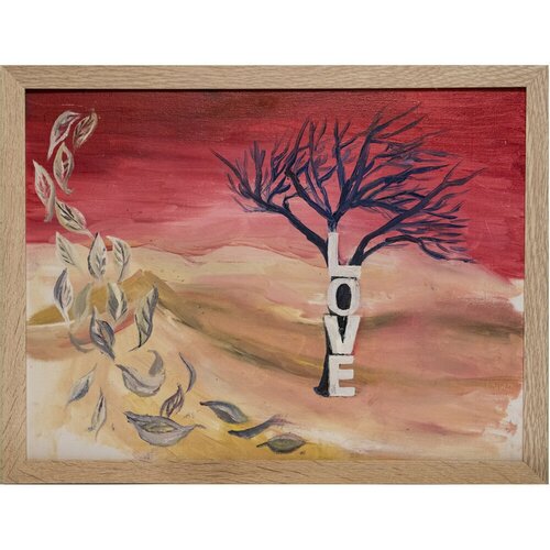 Картина маслом ручной работы для интерьера "Love", грунтованный холст на картоне, 30х40