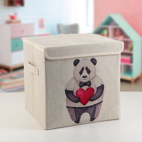 Короб стеллажный для хранения с крышкой "Влюблённая панда", 30х30х28,5 см