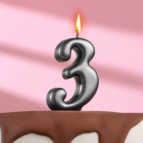 Свеча в торт "Овал" , цифра 3 , мокрый асфальт, 6,3 см