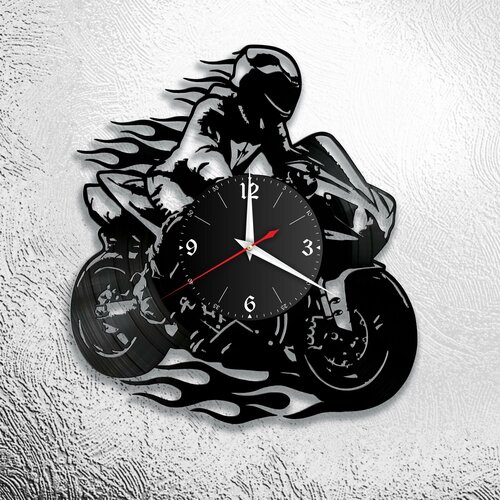 Настенные часы из виниловой пластинки с изображением мотоцикла