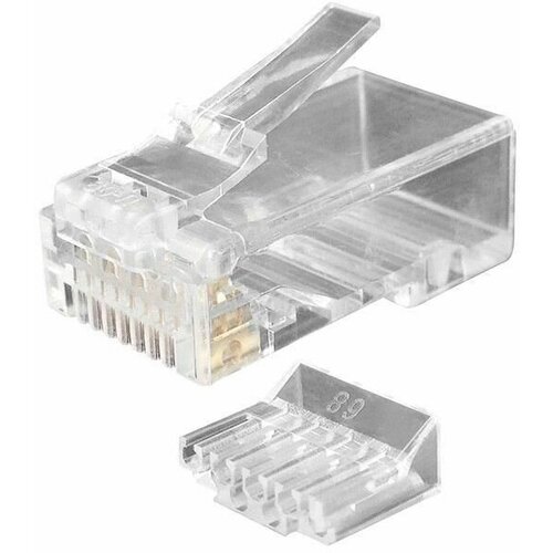 Разъем PLUG-8P8C-UV-C6-100 RJ45(8P8C) под витую пару кат.6 (50 µ"/ 50 мкр. дюйм) универс. (для ож и мж кабеля) со вставкой (уп.100шт) Hyperline 49364