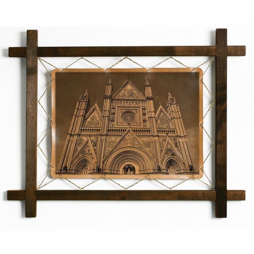 Картина Сиенский собор, Италия, гравировка на натуральной коже, интерьерная для украшения и декора на стену в деревянной раме, подарок, BoomGift