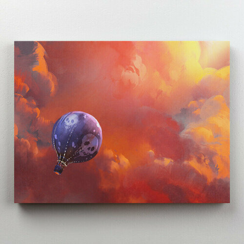 Интерьерная картина на холсте "Фиолетовый воздушный шар с черепами" размер 40x30 см
