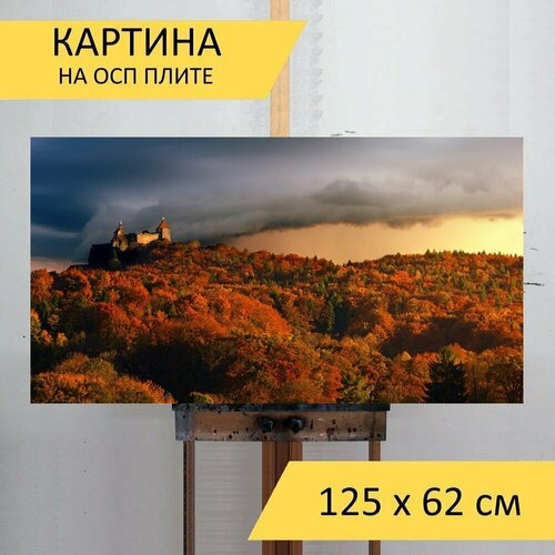 Картина на ОСП 125х62 см. "Панорама, заход солнца, путешествовать" горизонтальная, для интерьера, с креплениями