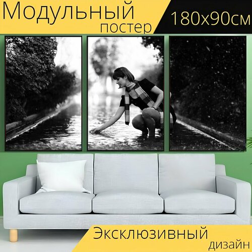 Модульный постер "Женщина, модель, позирует" 180 x 90 см. для интерьера