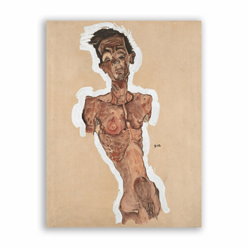 Картина на холсте, репродукция / Эгон Шиле - Nude Self-Portrait / Размер 30 x 40 см