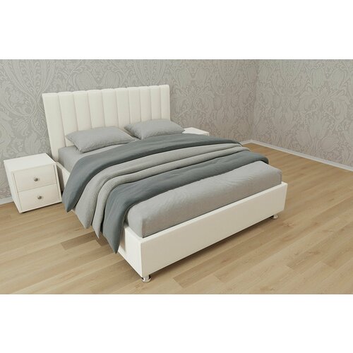 Двуспальная кровать Челси 180x200 с подъемным механизмом и с коробом для белья велюр белый без ножек