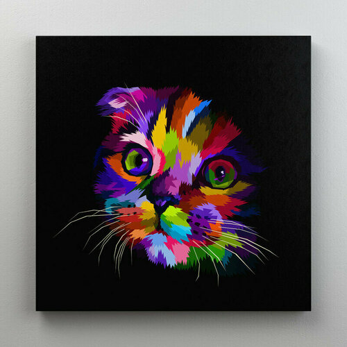 Интерьерная картина на холсте "Постер в стиле поп-арт - Вислоухий шотландский кот" размер 45x45 см