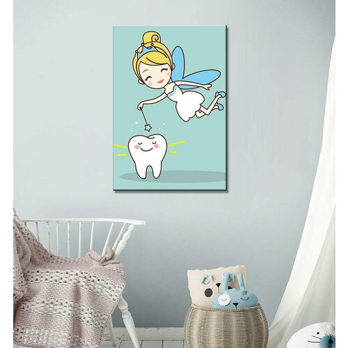 Картина для интерьера Детская стоматология, зубная фея, здоровые зубы 20х30