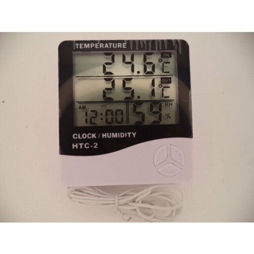 Термометр-гигрометр цифровой электронный комнатный НТС-2 /Погодная станция для измерения температуры и влажности/Часы/Будильник c выносным датчиком
