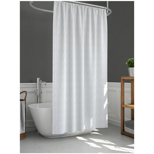Штора для ванной комнаты DECOR MAGIC STRIPE WHITE 180х180 см тканевая с люверсами белая
