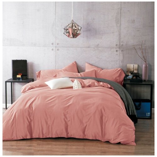 1.5 спальное постельное белье однотонное из сатина дымчато розовое