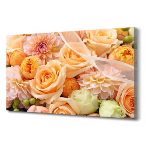 Картина на холсте "Цветы персикового цвета" PRC-479 (45x30см). Натуральный холст
