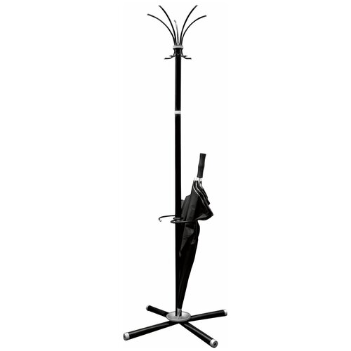 Вешалка-стойка "Классикс-ТМ3", 1,86 м, крестовина 70х70 см, 5 крючков + место для зонтов, металл, черная, Классик-ТМ3, чер . Комплект - 1 шт.