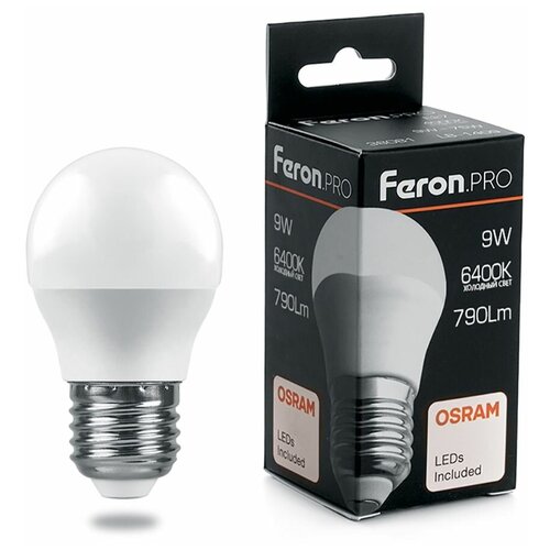 Лампа светодиодная Feron Pro LB-1409 38082, E27, G45, 9 Вт, 6400 К
