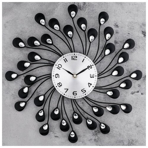 Часы настенные, серия: Ажур,"Лепестки с кристалами", плавный ход, d=13 см, 38 х 38 см
