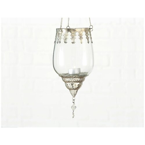 Подвесной подсвечник под чайную свечу шармила, стекло, алюминий, серебряный, модель: стакан, 28 см, Boltze 7106600-стакан