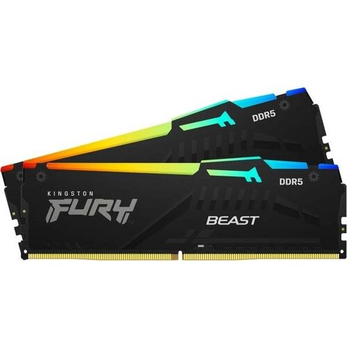 Оперативная память для компьютера 64Gb (2x32Gb) PC5-41600 5200MHz DDR5 DIMM Unbuffered CL40 Kingston FURY Beast RGB KF552C40BBAK2-64