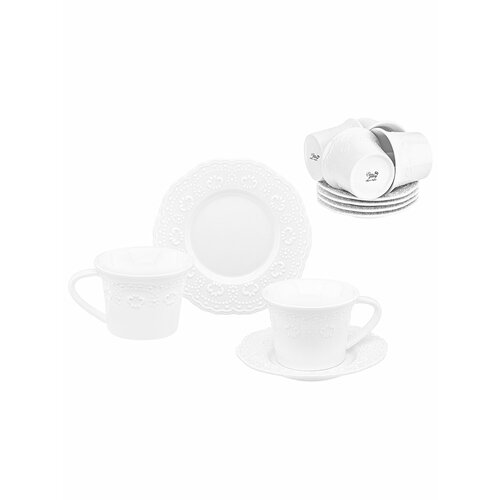 Чайный набор/ чайная пара/ чашка с блюдцем/ кружка для чая/ кофе 12 предметов 220 мл Elan Gallery Белый узор