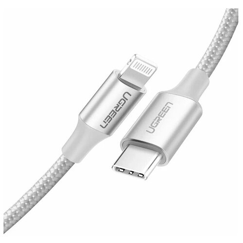 Кабель UGREEN USB-C to Lightning M/M Cable Aluminum Shell Braided 1m US304 (Silver) (70523)