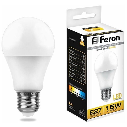 Лампа светодиодная LED 15вт Е27 теплый | код. 25628 | FERON (8шт. в упак.)