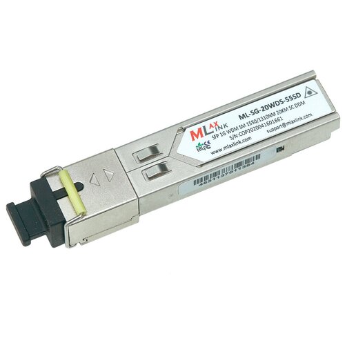 Модуль MlaxLink оптический одноволоконный SFP WDM, 1.25Гб/с, 20км, 1550/1310нм, SC, DDM