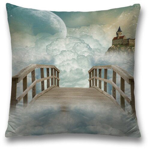 Наволочка декоративная на молнии, чехол на подушку JoyArty "Мост в облаках" 45х45 см