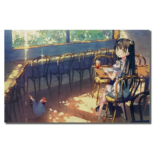 Картина на рельефной доске интерьер кафе ресторан аниме девушка - 5505