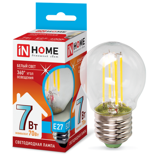 Лампа светодиодная IN HOME LED-ШАР-deco (4690612016337), E27, 7 Вт, 4000 К