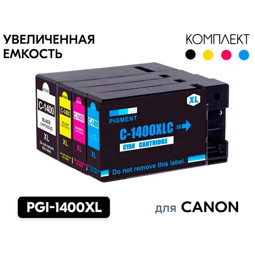 Комплект картриджей PGI1400XL / PGI1400 XL увеличенной емкости для Canon MAXIFY-MB2040, MB2140, MB2340, MB2740 совместимые, 4 цвета Inkmaster