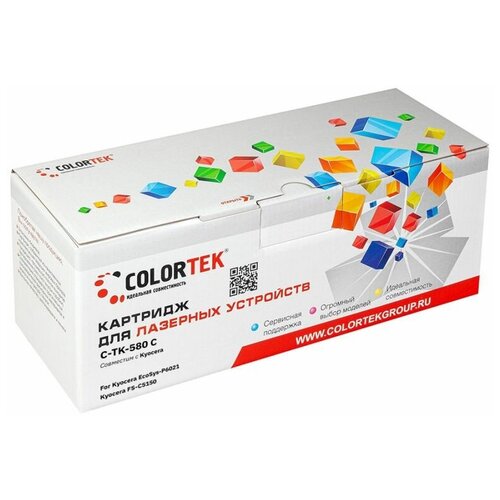 Картридж лазерный Colortek CT-TK-580C голубой для принтеров Kyocera