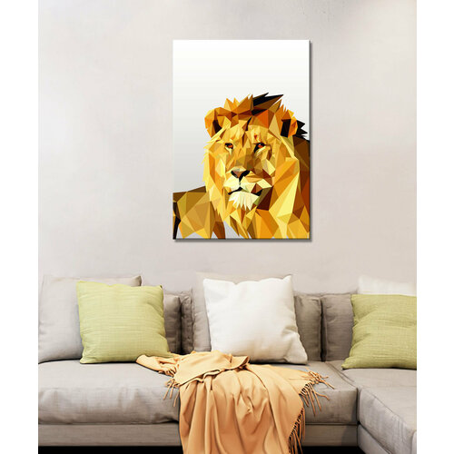 Картина - Лев, лев арт, лев царь зверей, лев полигональный (28) 40х60