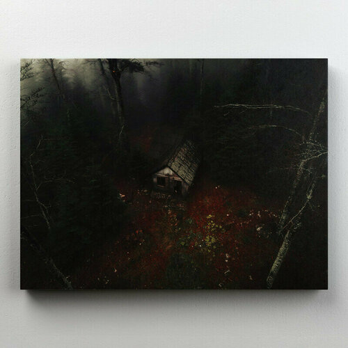 Интерьерная картина на холсте "Темный заброшенный лес", размер 30x22 см