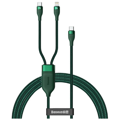 Кабель для передачи данных / быстрой зарядки/Baseus Flash Series One-for-two Fast Charging Data Cable Type-C to L+C 100W 1.2m Green