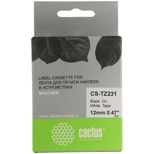 Cactus CS-TZ231 картридж ленточный (Brother TZE-231) черный на белом 12 мм 8 м (совместимый)