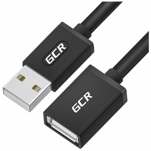 GCR Удлинитель 0.3m USB 2.0, AM/AF, черный, 28/28 AWG, экран, армированный, морозостойкий