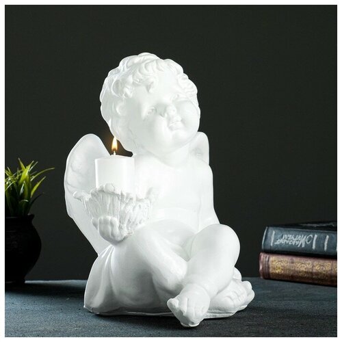 Хорошие сувениры Подсвечник "Ангел сидя в руке", 26х21х30см, белый