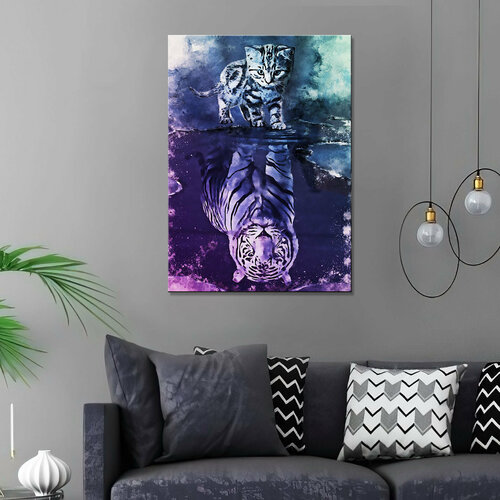 Интерьерная картина на холсте - котенок тигр в отражении 40х60