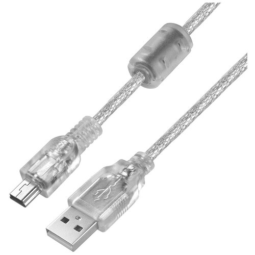 Профессиональный кабель USB 2.0 AM / Mini USB прозрачный ферритовые фильтры для зарядки и подключения регистратора навигатора фотоаппарата (GCR-UM1) прозрачный 1.5м