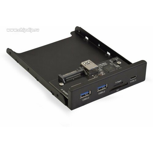 EX283578RUS, Планка USB на переднюю панель ExeGate U3H-621, 3,5", 2*USB3.0+1*TypeC+1*SD+TF card, черная, металл, подсоединение к мат. плате