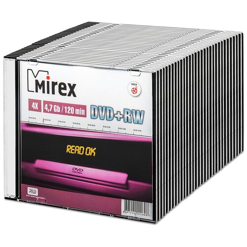 Перезаписываемый диск DVD+RW Mirex 4,7Gb 4x slim box, упаковка 30 шт.