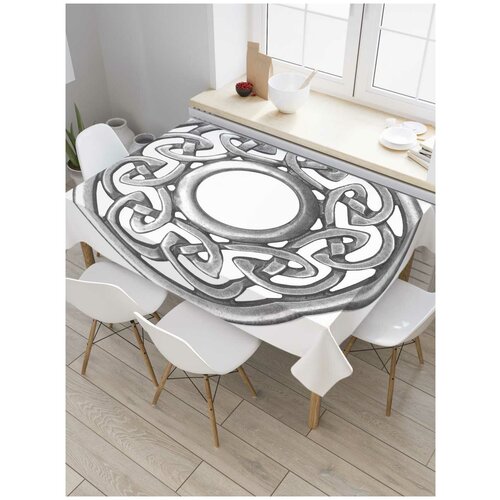 Скатерть прямоугольная JoyArty на кухонный стол "Металлический плетеный круг" из оксфорда, 180x145 см