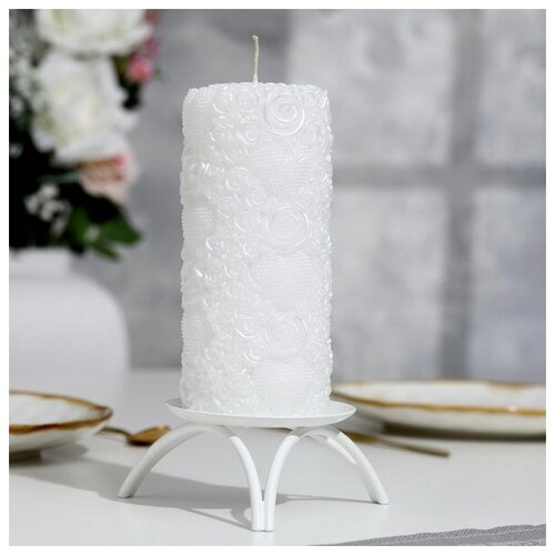 Свеча-цилиндр свадебная "Розы", 16х7.5 см, белая, домашний очаг