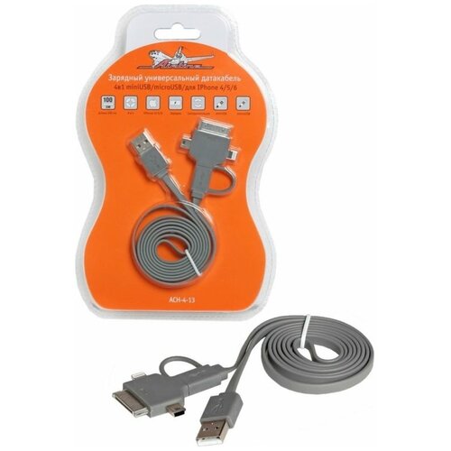 Зарядный дата - кабель 4 в 1 miniUSB/microUSB/для IPhone 4/5/6 от USB Airline