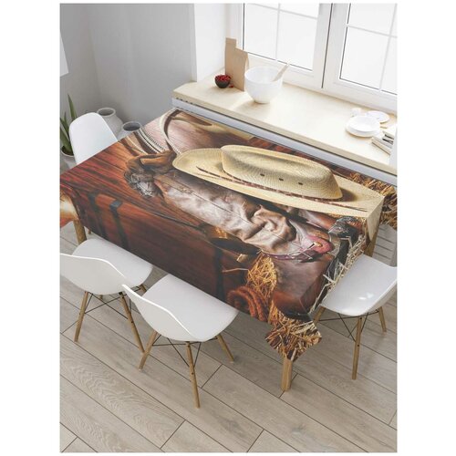 Скатерть прямоугольная JoyArty на кухонный стол "Отдых ковбоя" из оксфорда, 120x145 см